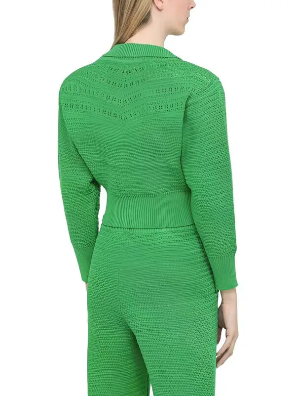 ART ESSAY Knitted Cardigan With Polo Collar - Green