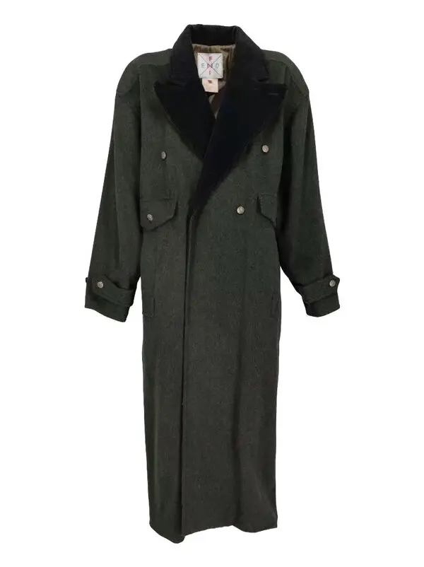 Fendi Double-breasted Corduroy-collar Coat - Green