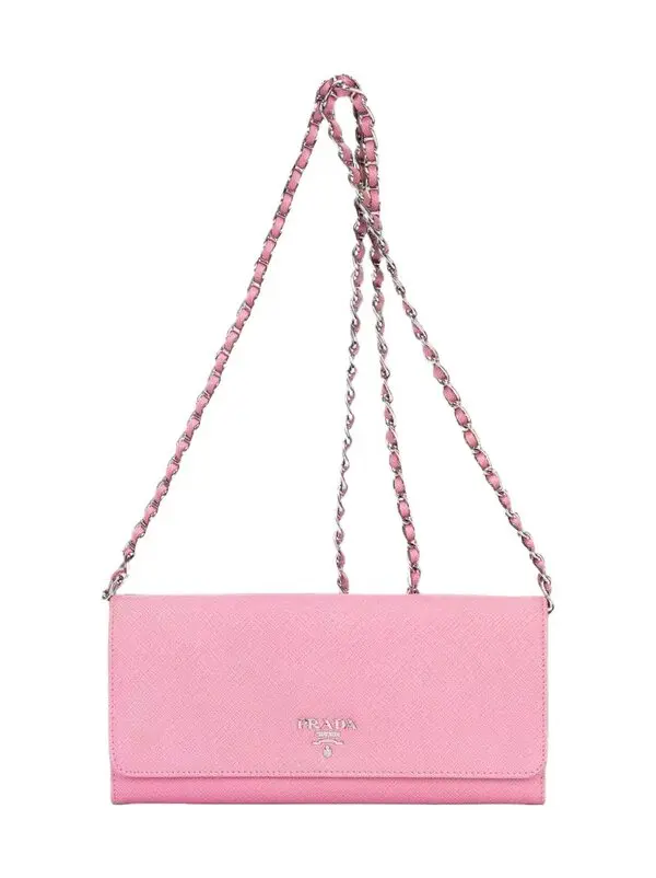 Prada Saffiano-leather Flap Chain-strap Wallet - Pink