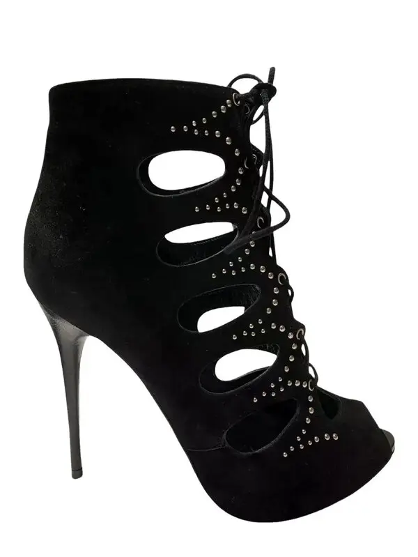 Alexander McQueen Suede Studded Lace-up Peep-toe Stiletto Boots - Black