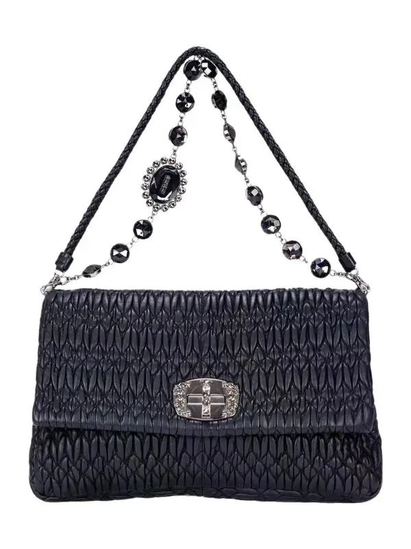 Miu Miu Iconic Crystal Cloqué Matelassé Crystal-embellished Tote Bag - Black