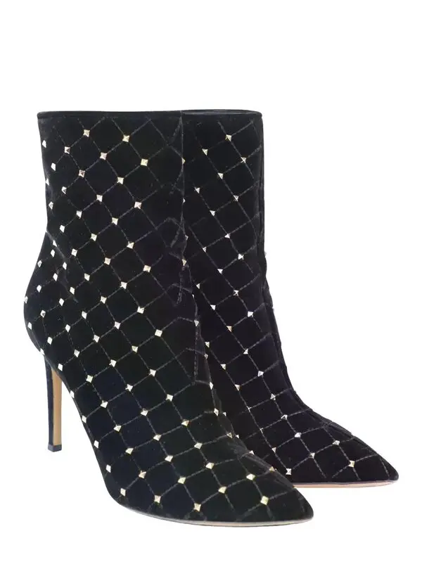 Valentino Garavani Rockstud Quilted Velvet Ankle Boots - Black