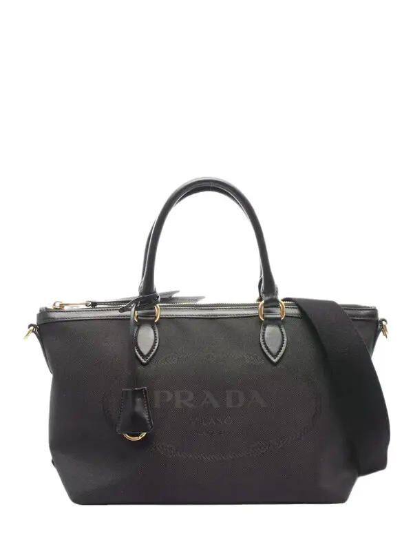 Prada Logo Jacquard Tote Bag - Black