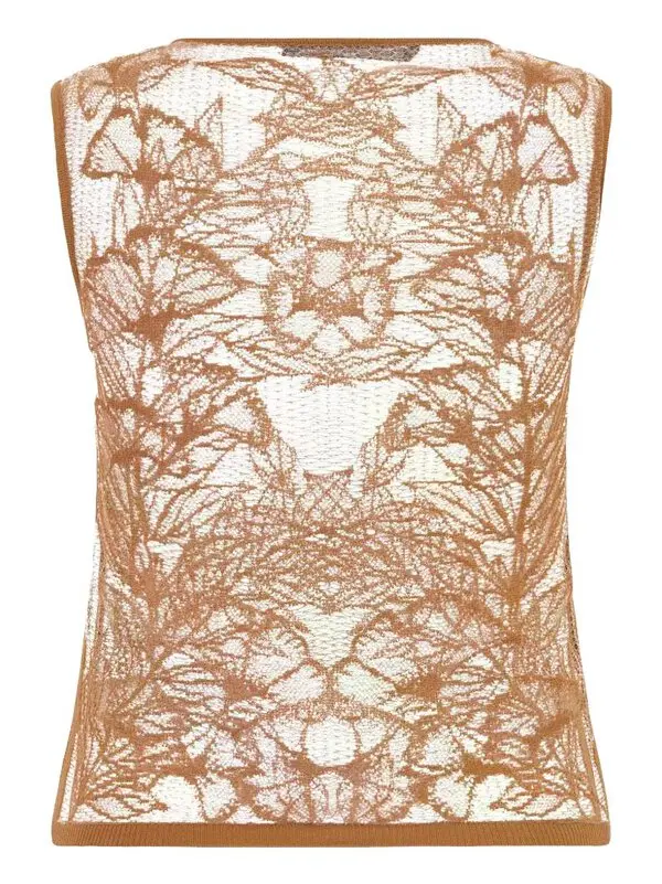 Alberta Ferretti Sleeveless V-neck Floral-lace Top - Neutrals