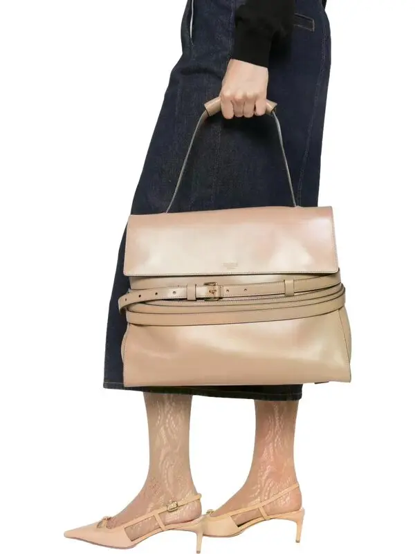 Moschino Belted Leather Tote Bag - Neutrals