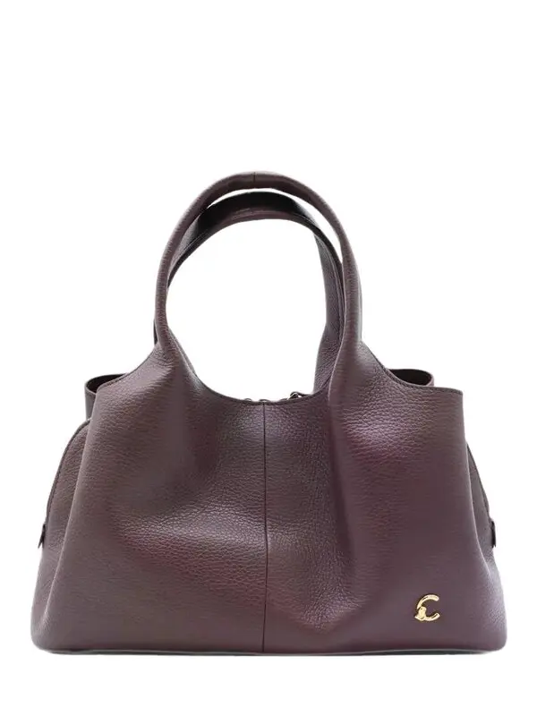 COCCINELLE Grained Leather Shoulder Bag With Gold-tone Logo - Brown