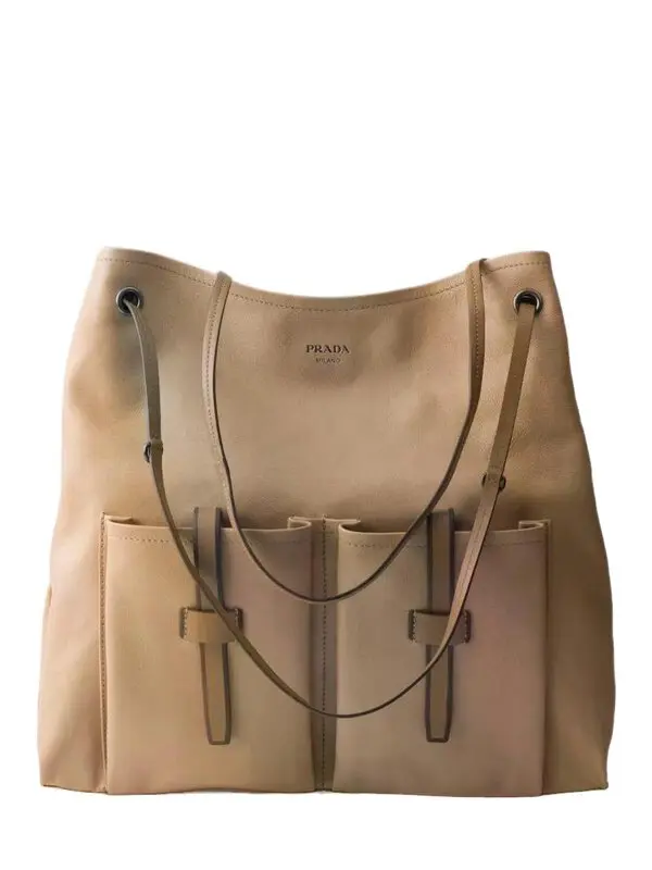 Prada Route Large Leather Bag - Neutrals