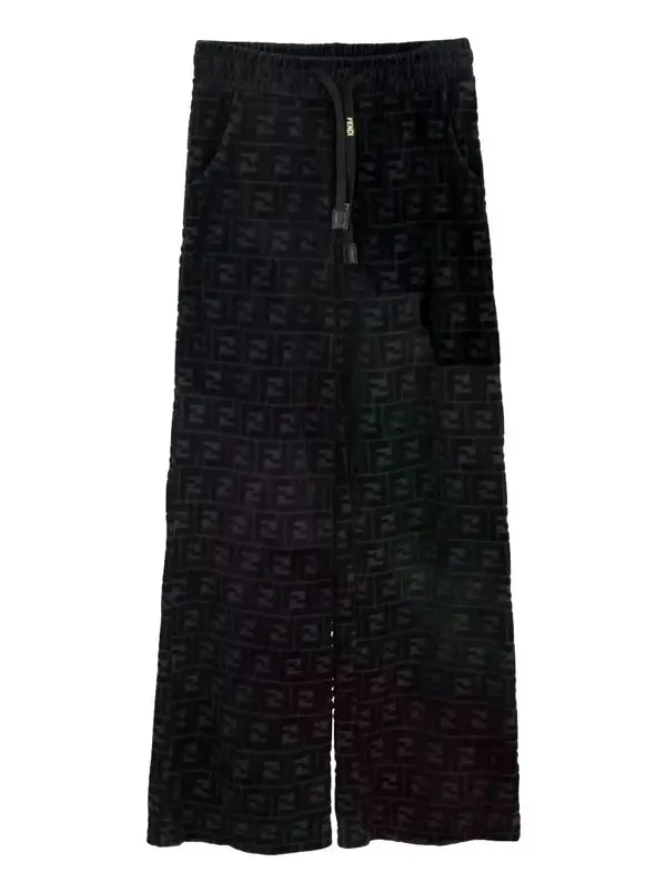 Fendi Ff Monogram Velvet Wide-leg Trousers - Black