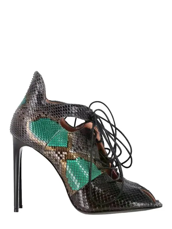 Roland Mouret Snakeskin Lace-up Peep-toe Sandals - Black