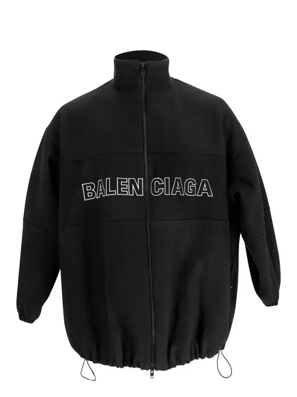 Balenciaga Logo Embroidered Zipped Wool Sweater - Black