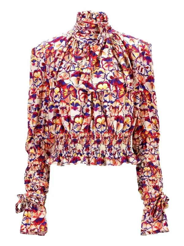 Rabanne Floral Print Turtleneck Blouse - Red
