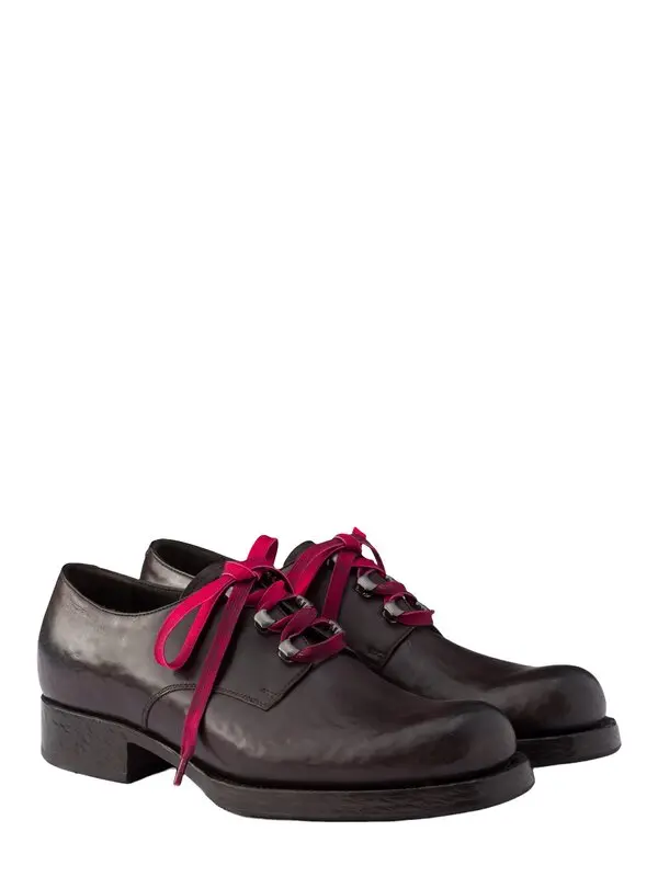 Prada Antiqued Leather Lace-up Shoes - Brown