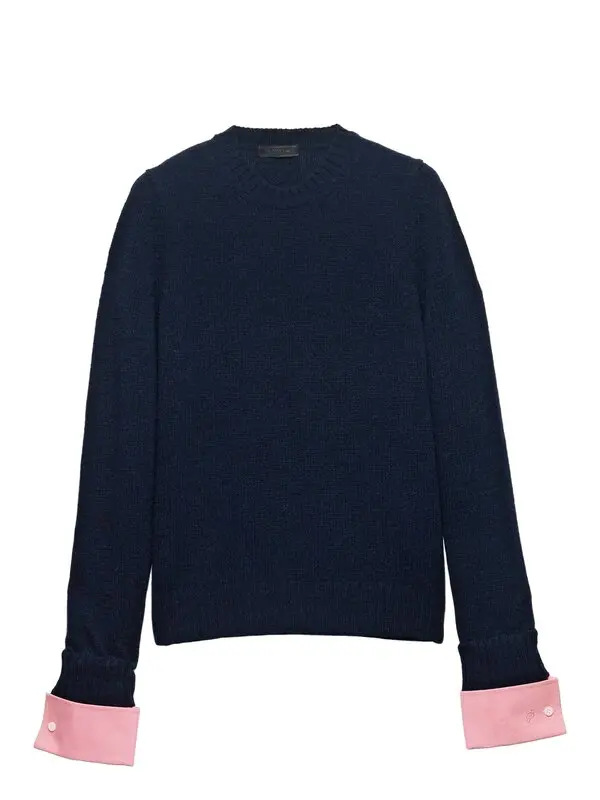Prada Shetland Wool Crew-neck Sweater With Removable Cuffs - Blue
