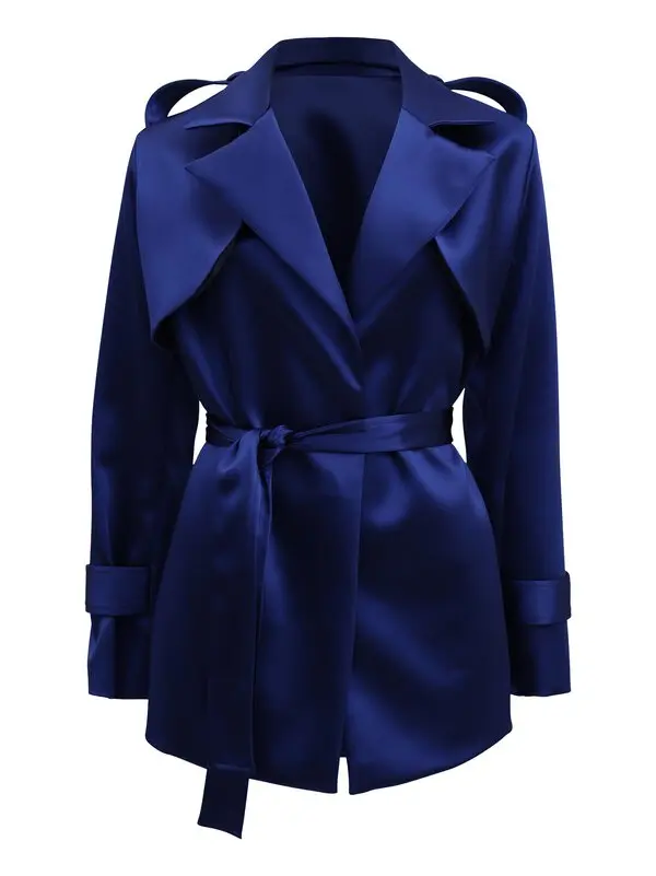 FRANCESCA MIRANDA Indigo Silk-blend Belted Jacket - Navy