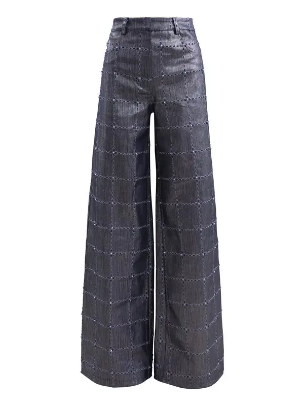 FRANCESCA MIRANDA Wide Leg Embellished Pants - Grey