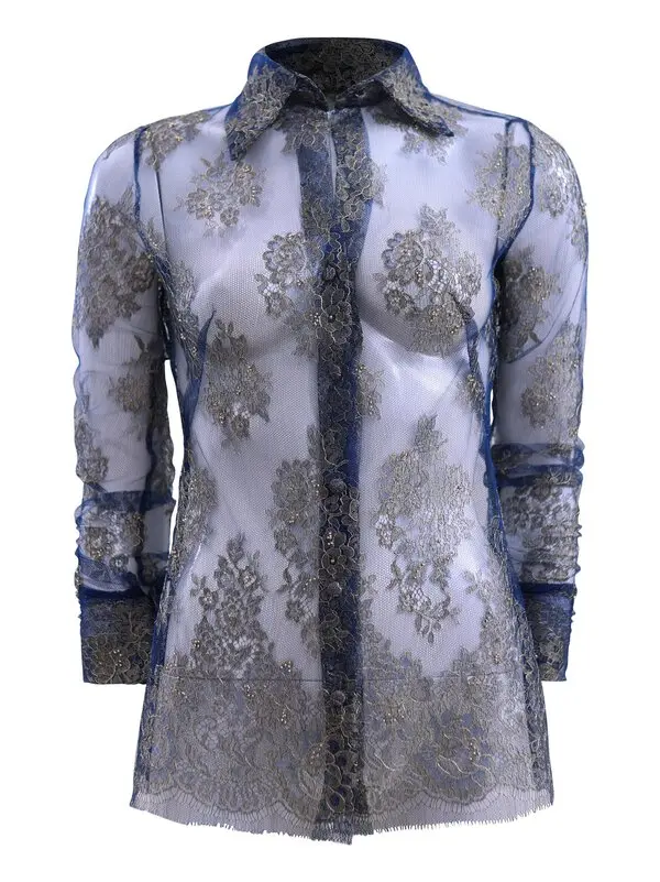 FRANCESCA MIRANDA Arena Sheer Lace Blouse - Blue
