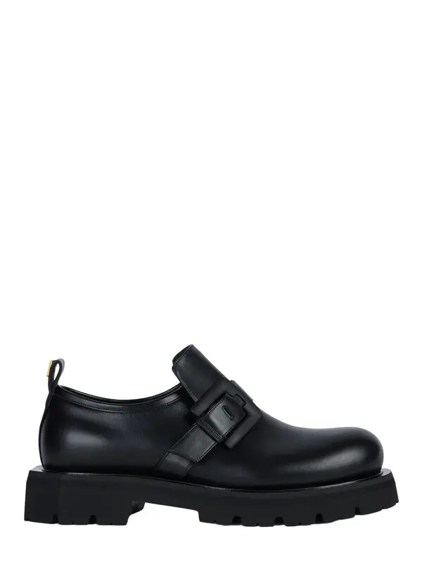 Balmain Anthem Loafers In Glazed Leather With Embossed Detail - Black