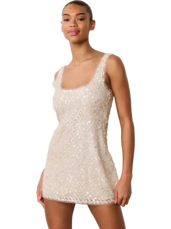 LoveShackFancy Ciris Beaded Scoop Neck Mini Dress - Shell