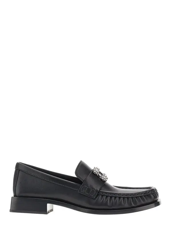 ROGER VIVIER Embellished Leather Loafers - Black