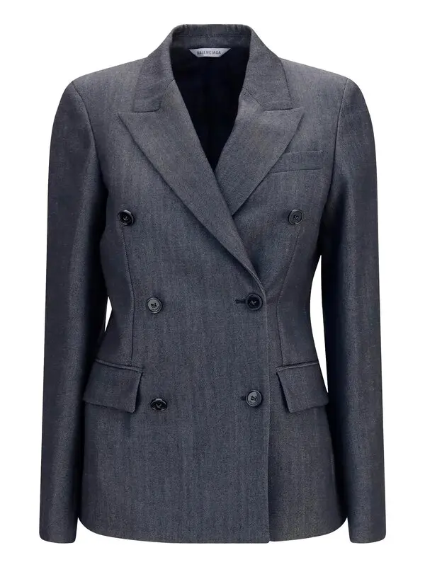 Balenciaga Tailored Double-breasted Jacket In Denim-effect Wool Twill - Blue