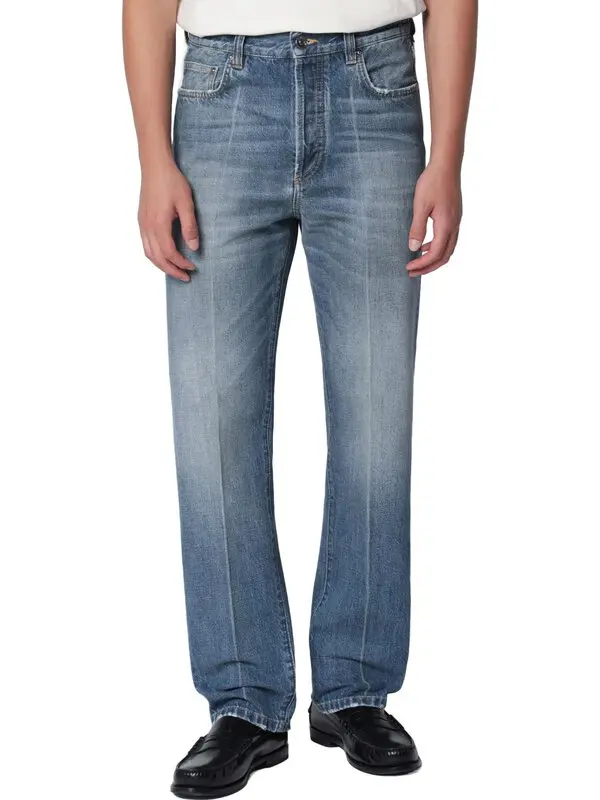 Versace Distressed Straight-leg Jeans In Medium Denim - Blue