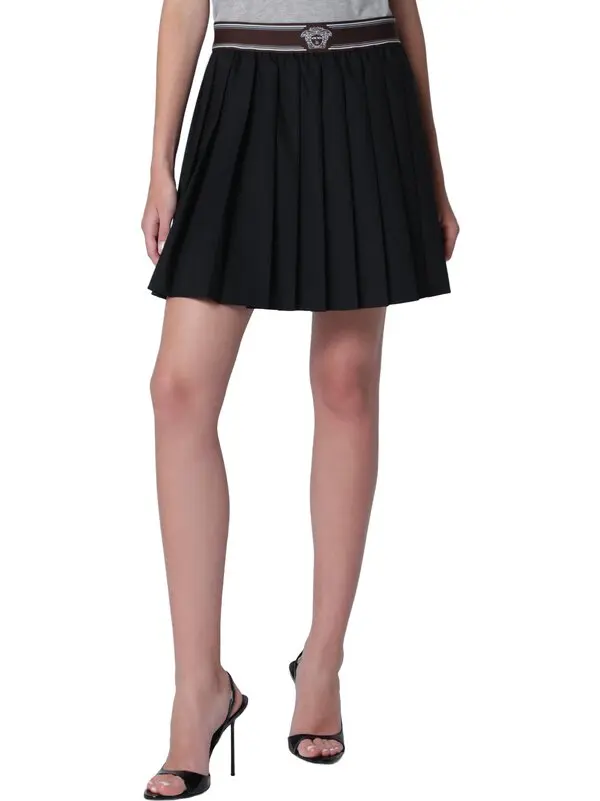 Versace Wool And Mohair Pleated Mini Skirt - Black