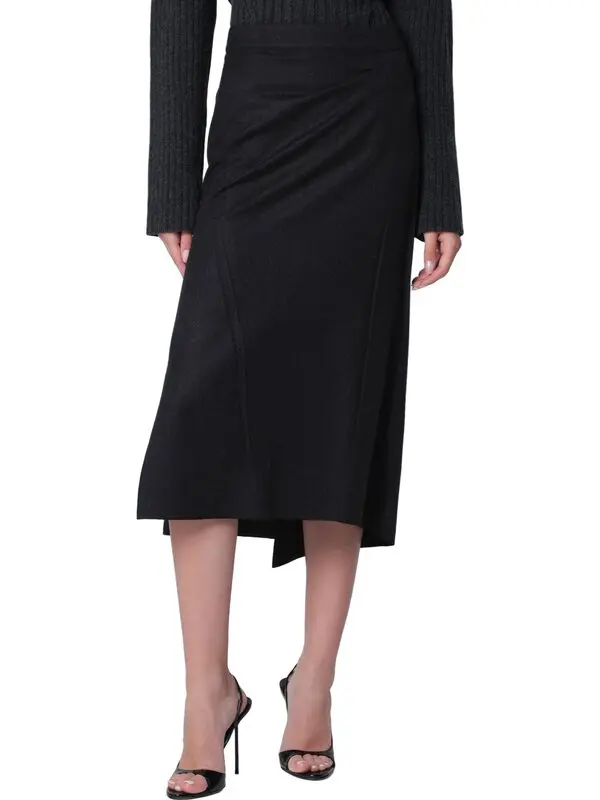 Victoria Beckham Pressed Midi Skirt In Dark Wool And Mohair Blend - Grey