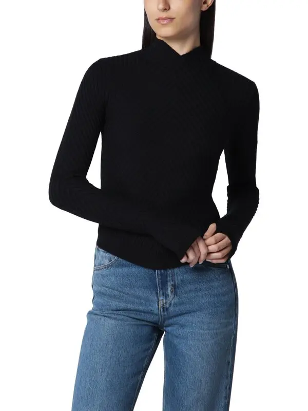 Victoria Beckham Georgia Ribbed Merino Wool Sweater - Black