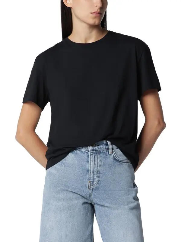 TOTEME Organic Cotton Jersey T-shirt With Embroidered Monogram - Black
