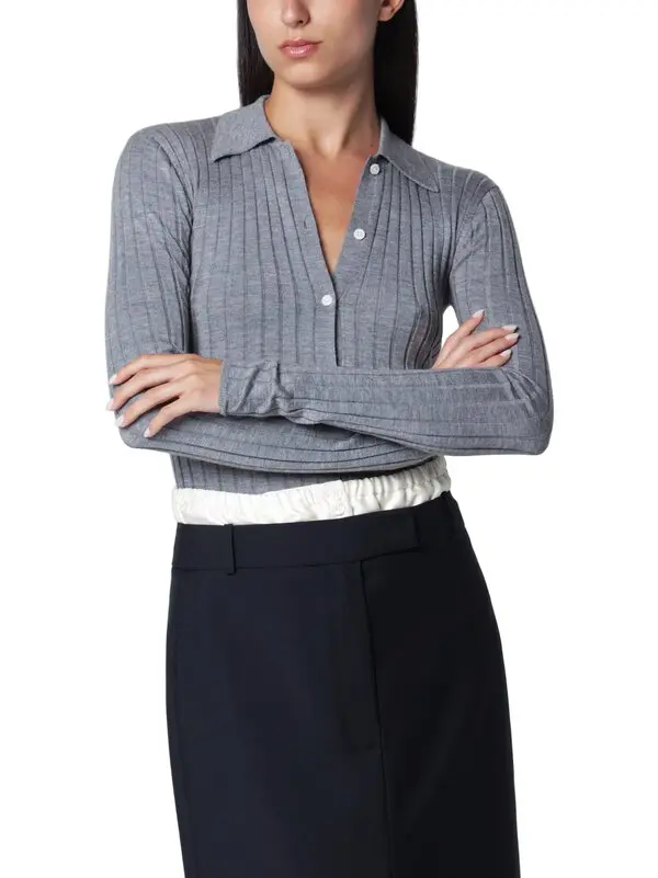 TOTEME Slim Ribbed Knit Shirt In Mélange Cashmere And Silk - Grey