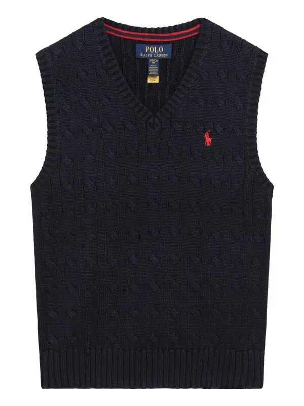 Polo Ralph Lauren Navy Cable-knit V-neck Cotton Sweater Vest - Blue