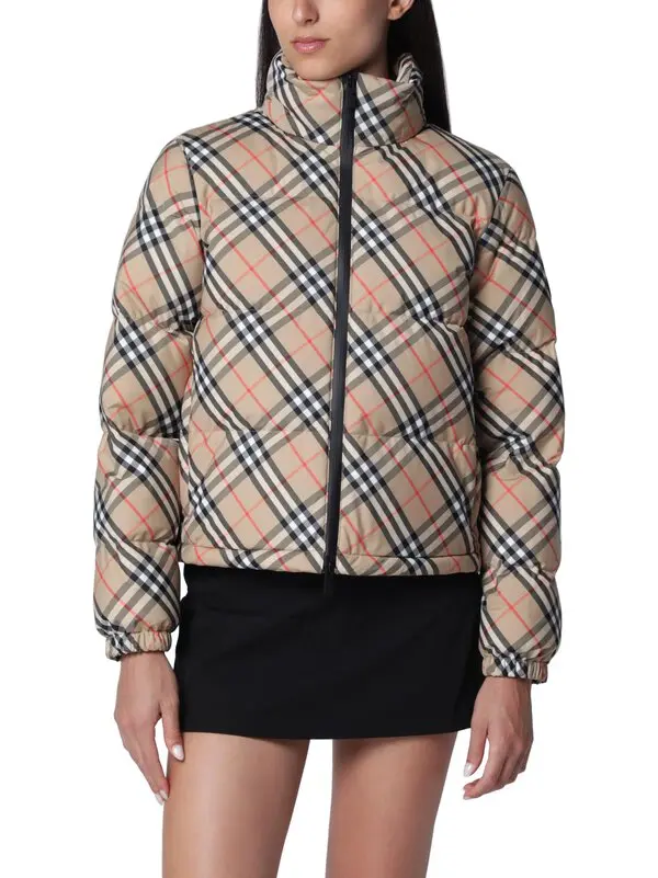 Burberry Down Jacket With Signature Check Pattern - Beige