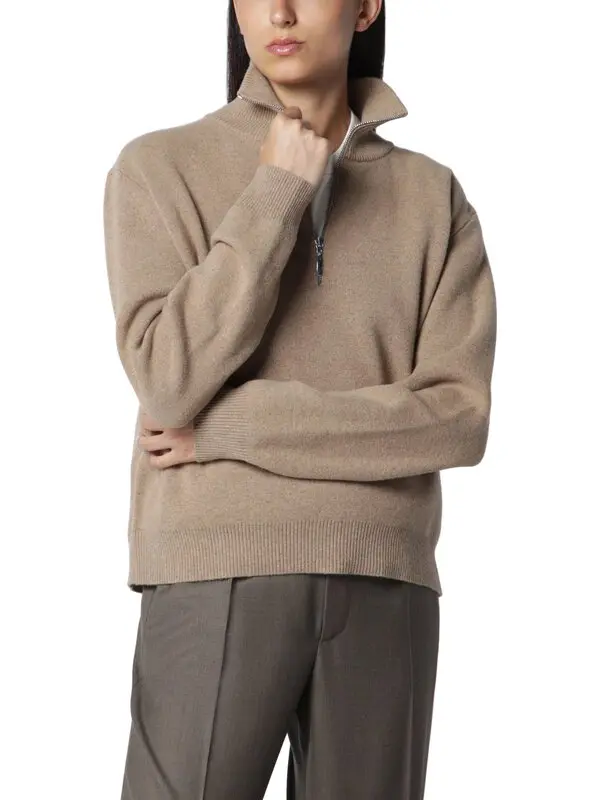 RÓHE Camel Mouline Knit Zip Polo Shirt - Beige