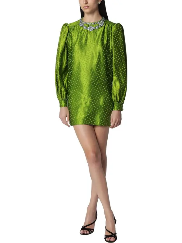 Valentino Garavani Silk-blend Jacquard Mini Dress With Polka Dots - Green