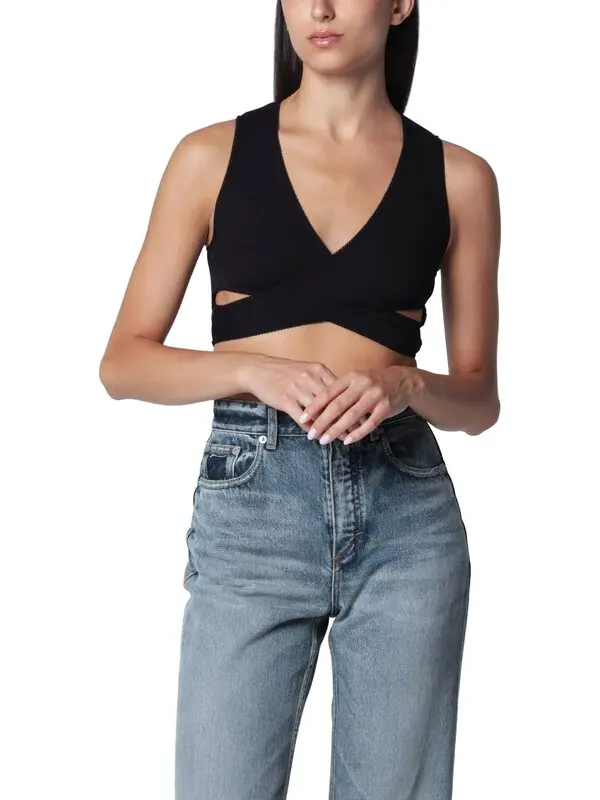 Alaïa V-neck Cotton-blend Wrap Top - Black
