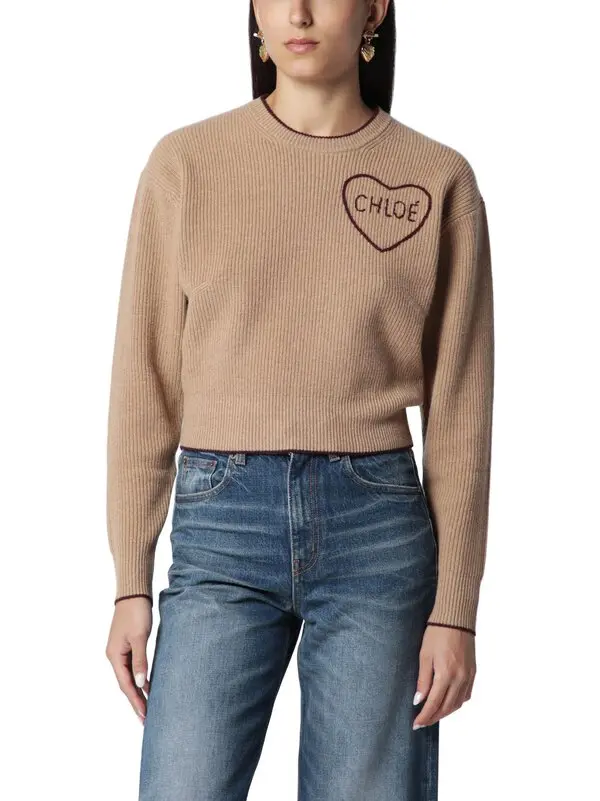 Chloé Light Wool And Cashmere Logo Sweater - Brown