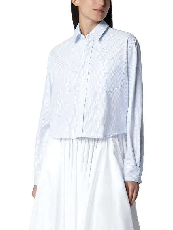 AMI Paris Cropped Striped Shirt - Light Blue