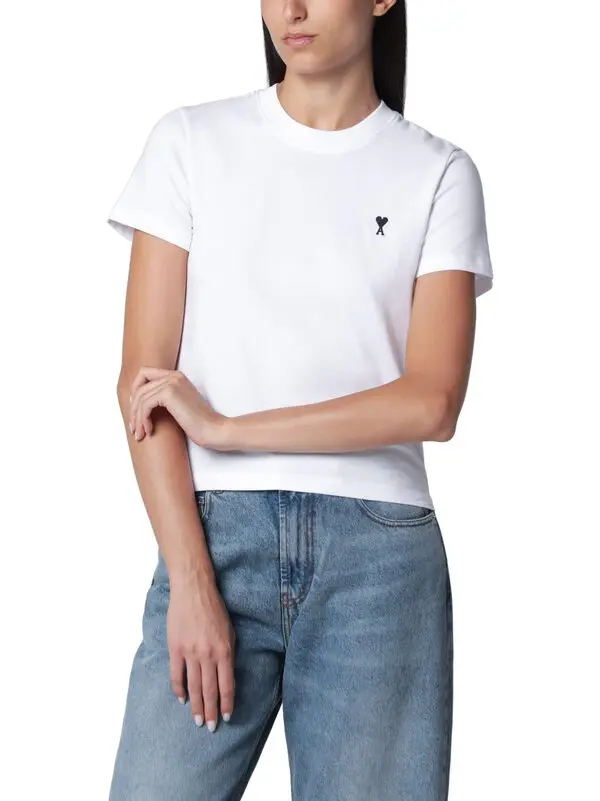 AMI Paris Crewneck T-shirt With Embroidered Logo - White