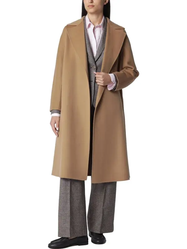 Max Mara Camel Belted Wool Blend Coat - Brown