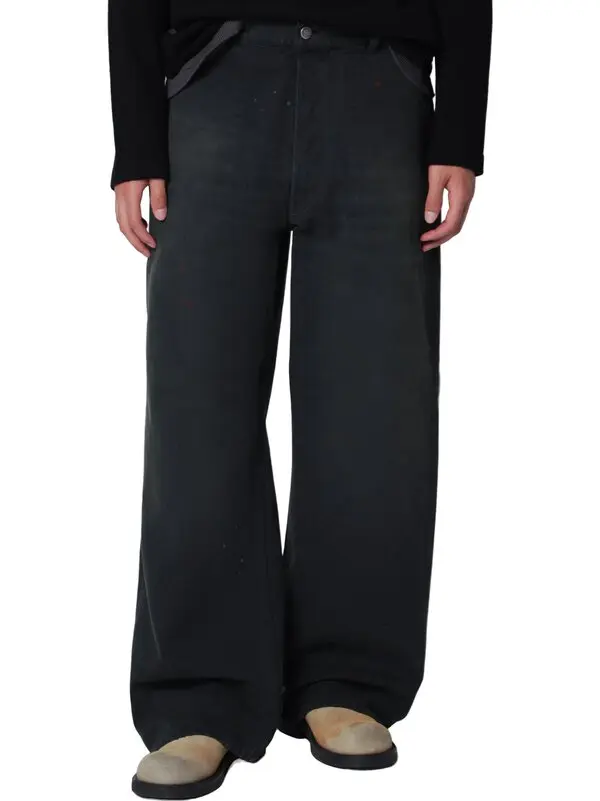 MAISON MARGIELA Double-dyed Cotton Work Trousers With Spot Detailing - Black