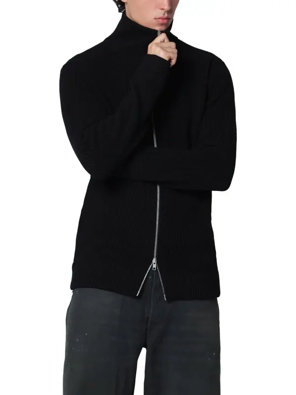 MAISON MARGIELA Zip-up Knit Cardigan In Cotton And Wool - Black