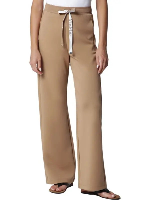 Max Mara Camel Cotton Jersey Wide Leg Trousers - Brown