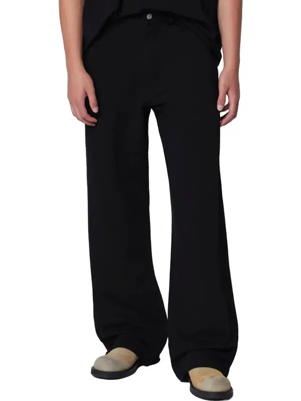 MAISON MARGIELA Wide-leg Cotton Trousers With Embroidered Logo - Black