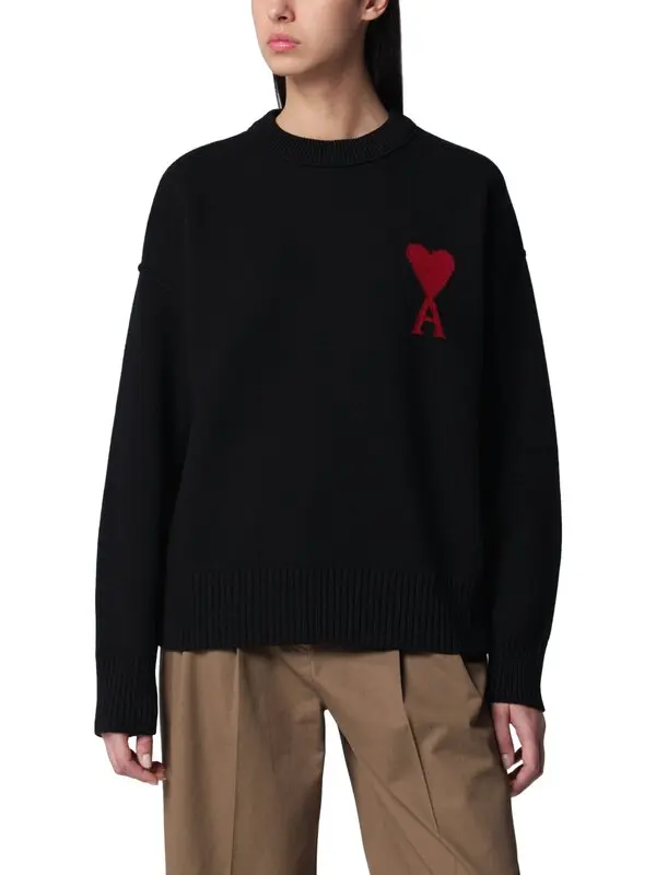 AMI Paris Virgin Wool De Coeur Sweater - Black