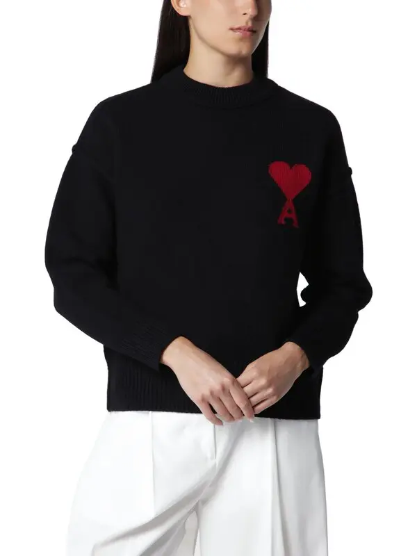 AMI Paris Virgin Wool De Coeur Sweater - Black