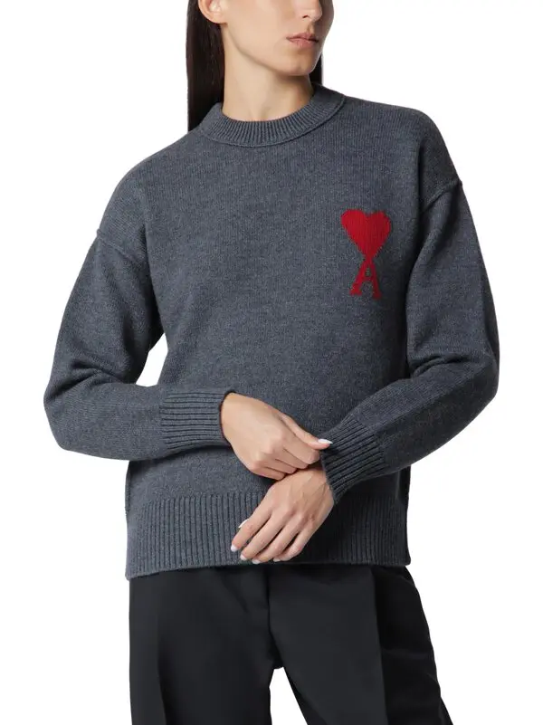 AMI Paris Virgin Wool De Coeur Sweater - Grey