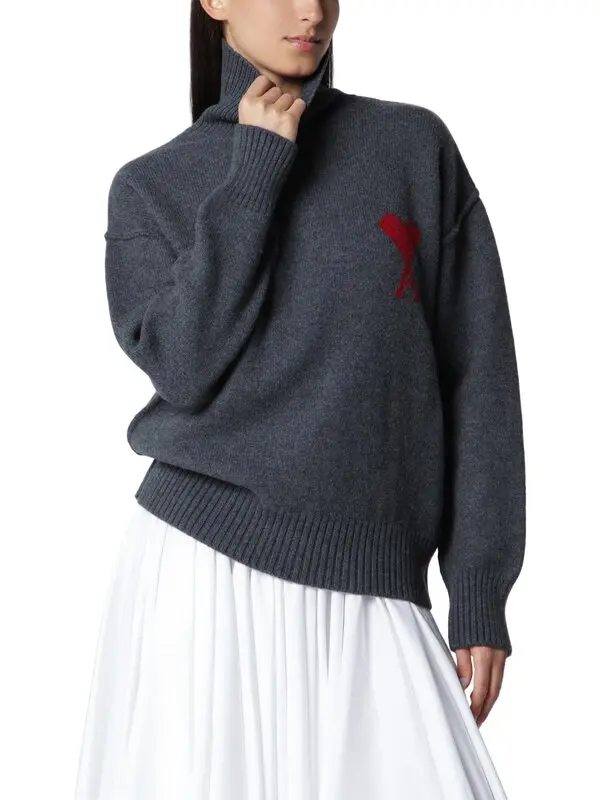 AMI Paris De Coeur Mélange Merino Wool Sweater - Grey