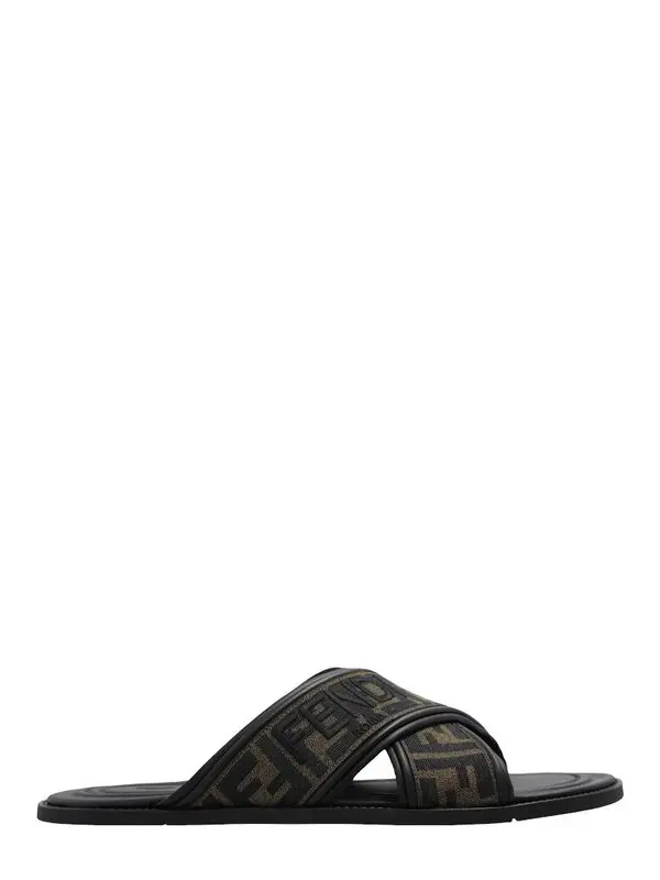 Fendi Ff Motif Fabric Slide - Tobacco/black