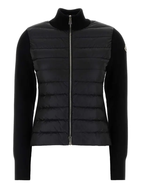 Moncler Nylon And Wool Cardigan - Black