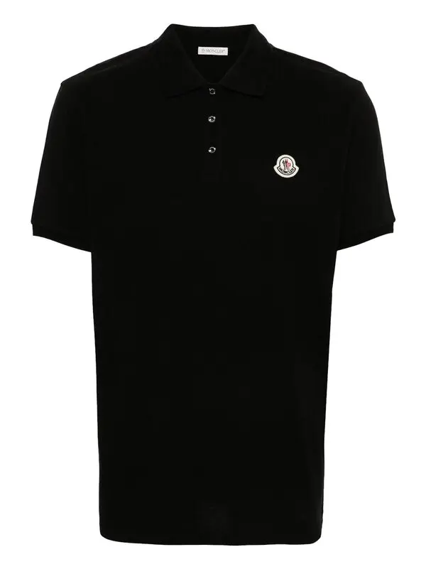 Moncler Pique Cotton Polo Shirt With Logo Patch - Black